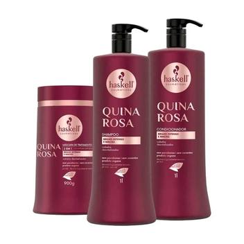Kit Haskell Quina Rosa Shampoo Condicionador 1 Litro Mascara 900g - Kit de Tratamento para ...