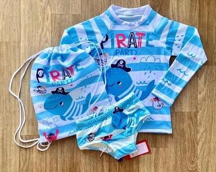 Kit Infantil Moda Praia Piscina Sunga Camisa De Proteção Sacochila Para ...