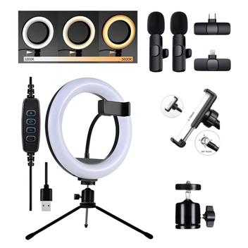 Kit Influencer Ring Light Led Microfone Lapela para IPHONE Lightning Youtuber Fotografia Vlog ...
