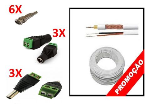 Kit instalação 4 cameras de segurança cabo cftv e conectores - new line ...