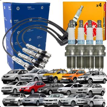 Kit Jogo 4 Cabos E 4 Velas De Ignição Volkswagen Fox Polo Golf Crossfox ...