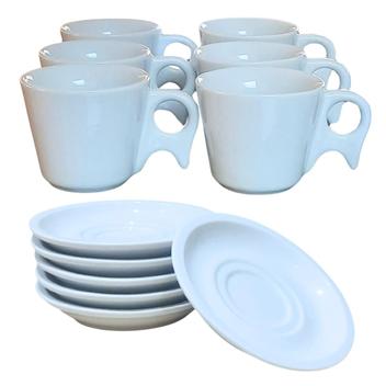 Kit Jogo 6 Xicaras Café/Chá 200ml Cabo Prático c/ pires - Porcelana Branca - Genérico - Chá e ...