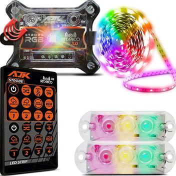 Kit Jogo Fita LED 2,5m + 2 Strobo Farol 6w Rgb Colorido Ritmico Som ...