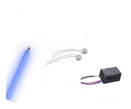 Kit Lampada 40W Fluores T8 Uv Actínica Azul+ Reator+ Soquete ...