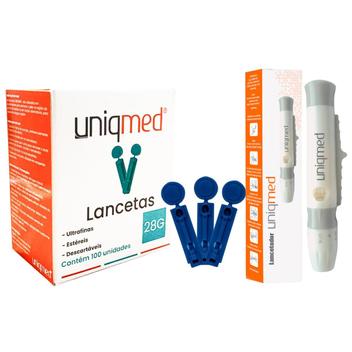 Kit Lanceta 28g Caixa com 100 Unidades Uniqmed + Caneta Lancetadora ...