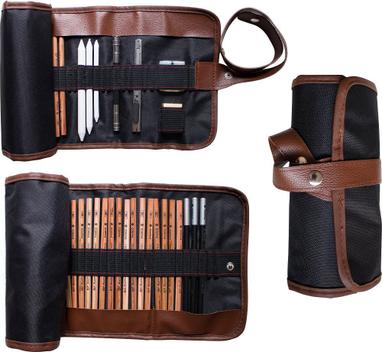 Kit Lápis Estojo Marrom 29 peças Pintura Arte Esboço Profissional ...