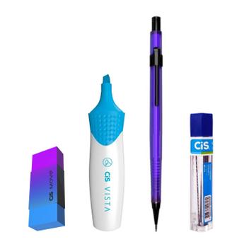 Kit Lapiseira Neon 0.7 Roxa + Borracha + Grafite + Vista Az - Cis ...