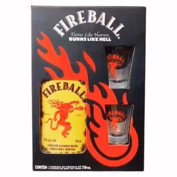 Kit Licor Fireball 750ml Com 2 Copos Shot Vidro Personalizado - Licor ...