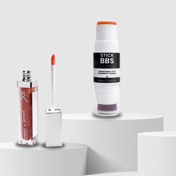 Kit Lip Gloss Labial Hidratante Cor 03 + BBS Blush, Batom & Sombra Rose ...