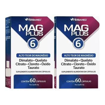 Kit Mag Plus 6 Alto Teor De Magnésio Herbamed Com 2 Caixas De 60 Cápsulas Cada - Kit de ...