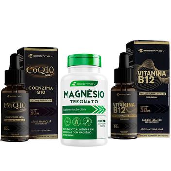 Kit Magnesio Treonato Coenzima Q10 200mg Gotas B12 Metilcobalamina Sublingual Ecomev - Coenzima ...