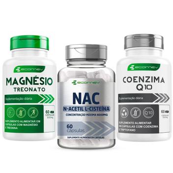 Kit Magnesio Treonato Coenzima Q10 Ubiquinol Nac 180cáps Ecomev - Cloreto de Magnésio / Magnésio ...