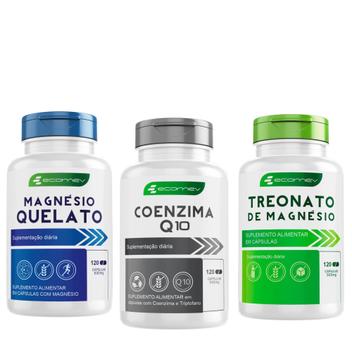 Kit Magnesio Treonato + Quelato + Coenzima Q10 Puro 500mg 120Cápsulas Ecomev - Cloreto de ...