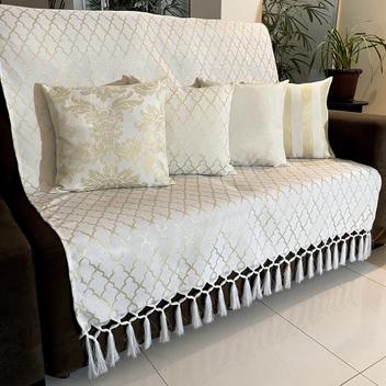 Kit Manta Geométrico e 4 Capas de Almofada Luxo Branco com Dourado ...