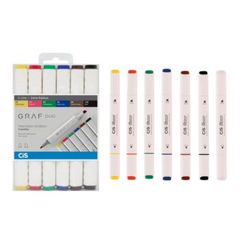 Kit Marcador Cis Graf Duo + 7 Marcadores Flow Cores Básicas - Caneta ...