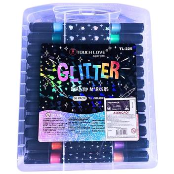 Kit Marcador Touch Love Glitter Ponta Dupla 36 Pack 72 Cores - Material ...