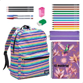 Kit Material Escolar Economico Mochila Estojo Caderno 10 Matérias ...