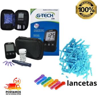 Kit Medidor de Glicose G-TECH Lite Completo 100 lancetas Agulhas ...