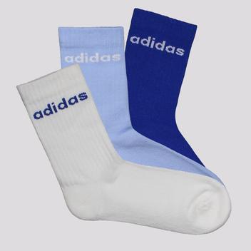 Kit Meia Adidas ESS Linear Crew 3 Pares Infantil Branca e Azul - Meia ...