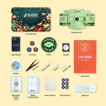 Kit Microscope Foldscope 2.0 Explorer com 3 lentes e caixa de ...