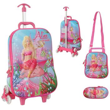 Kit Mochila 3D Infantil Rodinhas + Lancheira + Estojo Alice Mermaid ...