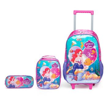 Kit Mochila de Rodinhas Estojo Lancheira Menina Sereia - YUPE ...