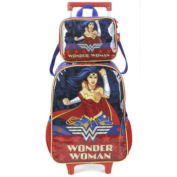 Kit Mochila de Rodinhas Lancheira Luxcel Wonder Woman Azul - Mochilas ...