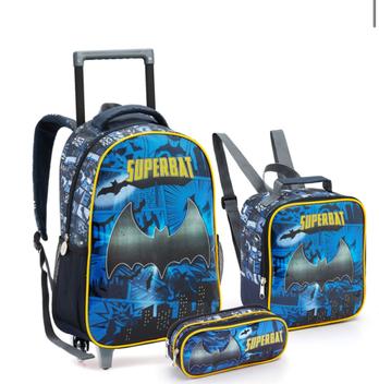Kit mochila lancheira estojo batman super bat rodinha menino ...