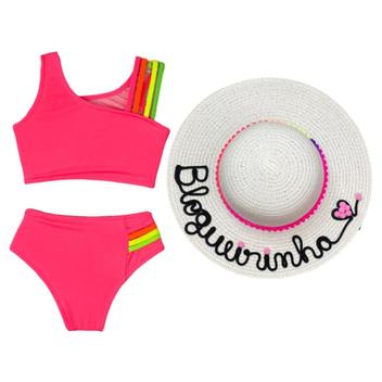 Kit Moda Praia Biquíni Infantil Com Chapéu De Praia Blogueirinha - AK ...