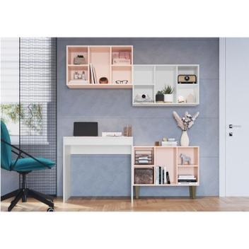 Kit Modulado Home Office 4 Peças 3 Estantes Nichos com Escrivaninha ...