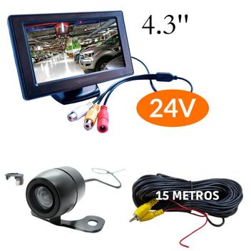 Kit Monitor Tela 4.3 Polegadas LCD Colorido 24v Câmera de Ré cabo 15 ...