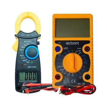 Kit Multímetro Digital E Alicate Amperímetro Exbom Tensão - Multímetro ...