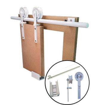 Kit p/ Porta Celeiro 2 Roldanas Aparente - Tubular 1,60 M - Branco - Al ...