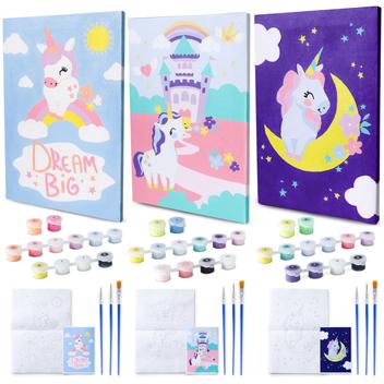 Kit Paint by Numbers BONNYCO Unicorns Pack 3 para crianças com tela ...