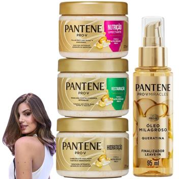 Kit Pantene Pro-V Queratina Óleo Milagroso Cronograma Capilar Finalizador Leave-In Mascara ...
