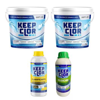 Kit para Piscina 2 Cloro Soft Line 10kg Organico Algicida 1l Clarificante 1l Keep Clor ...
