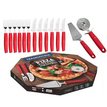 Kit Para Pizza Tramontina Inox 14 Peças Vermelho - 250990 - Kit Pizza ...