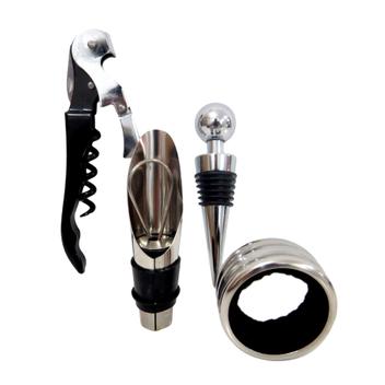 Kit Para Vinho 4 Peças Saca-rolha Tampa Funil Anel Hercules - Kit Vinho ...