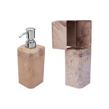 Kit Pia Banheiro Porta Escova + Sabonete Líquido Travertino - Roper ...