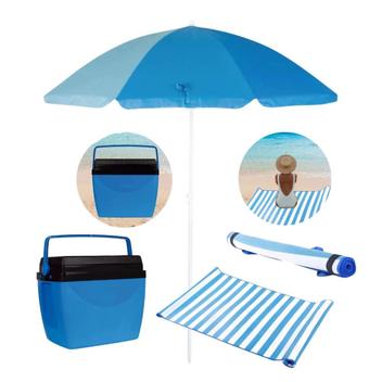 Kit Praia Caixa Termica Cooler 26 L + Guarda Sol 1,50 M + Esteira Azul ...