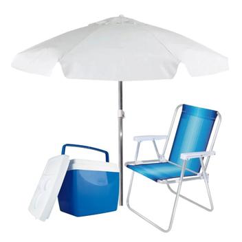 Kit Praia com Cooler 26 Litros + Guarda Sol 1,60 M + Cadeira Aluminio ...