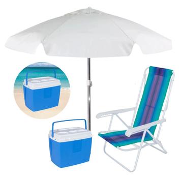 Kit Praia com Guarda Sol 1,60 M Branco + Cooler 19 L + Cadeira Colorida ...