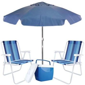 Kit Praia com Guarda Sol 2 M, 2 Cadeiras de Praia e Caixa Termica ...