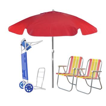 Kit Praia Guarda-sol + 2 Cadeiras de praia e Carrinho de Mesa Verão ...