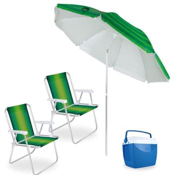 Kit Praia Guarda Sol 2,40m Articulado + 2 Cadeiras de Praia Aluminio ...