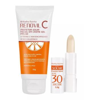 Kit Protetor Solar Facial em Gel FPS 40 Protetor Labial FPS 30 UVA+UVB ...
