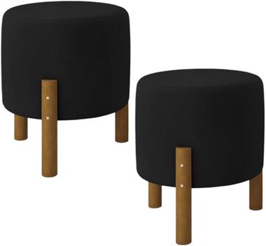 kit Puff Redondo Luxo Decorativo Charme com Pés de madeira suede preto ...