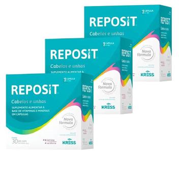 Kit Reposit Cabelos e Unhas Com 3 Caixas De 30 Cápsulas Cada - KRESS FARMACEUTICA ...