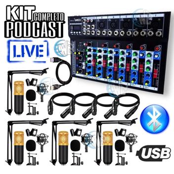 Kit Setup para Podcast Mesa de Som Mixer 07 Canais + 04 Microfones ...