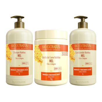 Kit Shampoo Condicionador Banho Creme Mel Bio Extratus 1Kg/L Nutrição ...